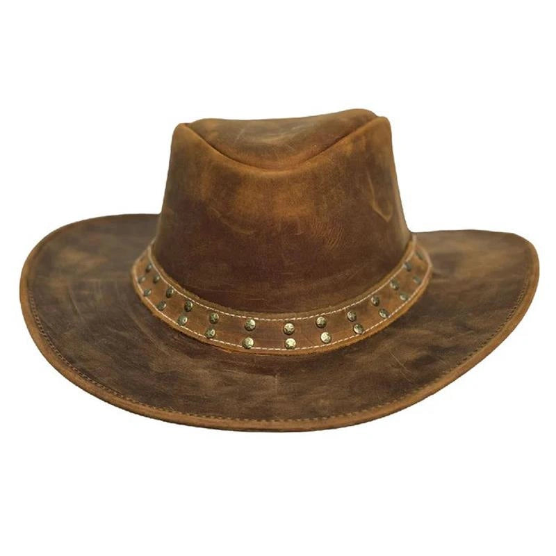 Classic Distressed Brown Leather Cowboy Hat – Western Style – LESA COLLECTION USA